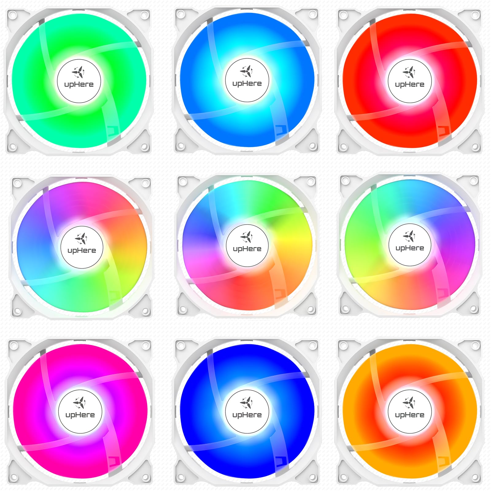 upHere 120mm RGB Case Fan,Quiet Edition High Airflow Adjustable Color LED Case Fan for PC Cases, CPU Coolers,Radiators System,5-Pack,Black Edition/C8123-5