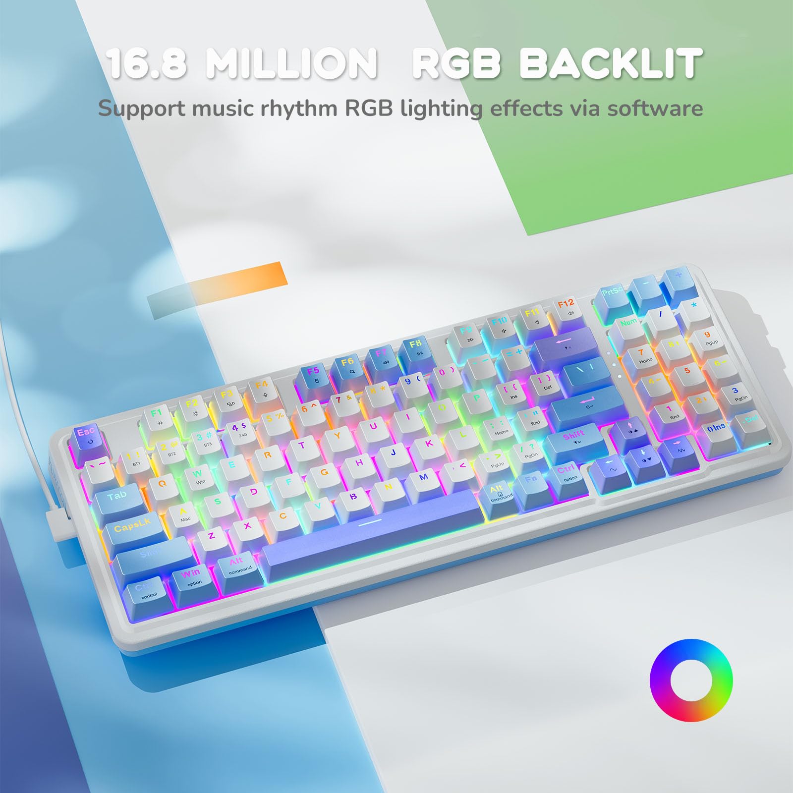 Redragon Wireless Mechanical Keyboard,Bluetooth 5.0/2.4GHz/USB-C Hot Swappable Custom Keyboard, Gasket Structure,RGB Backlit Gaming Keyboard Creamy Sound (White Purple)