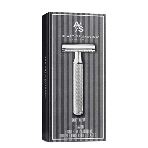 The Art of Shaving Safety Razor for Men - Includes 5 Safety Razor Blade Refills, Double Edged Razor with Closed Comb, Engraved Chrome Plated Handle