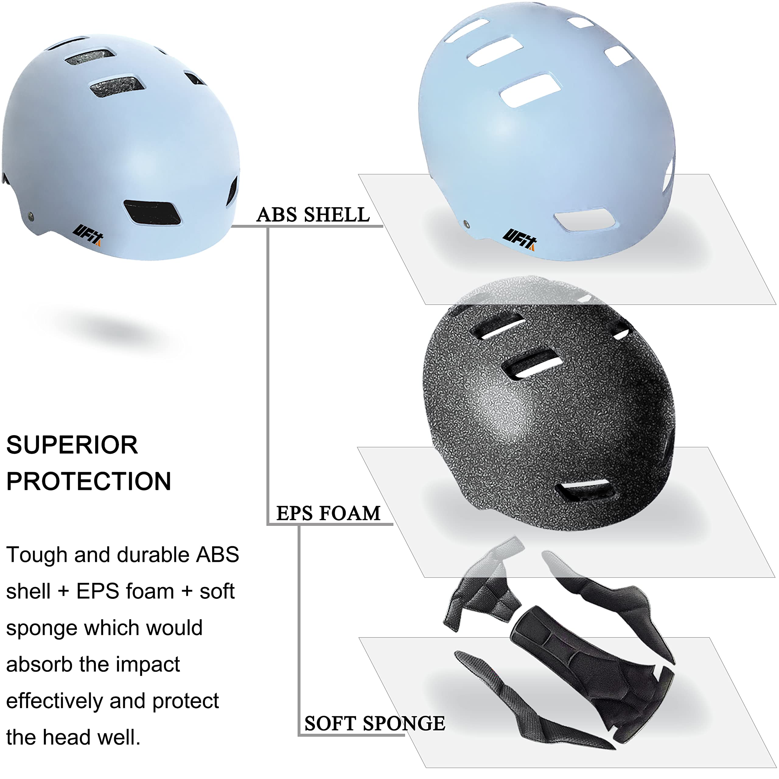 UniqueFit Kids Adult Helmet Adjustable Protective Helmet for Scooter Cycling Roller Skate (Gray, Large)