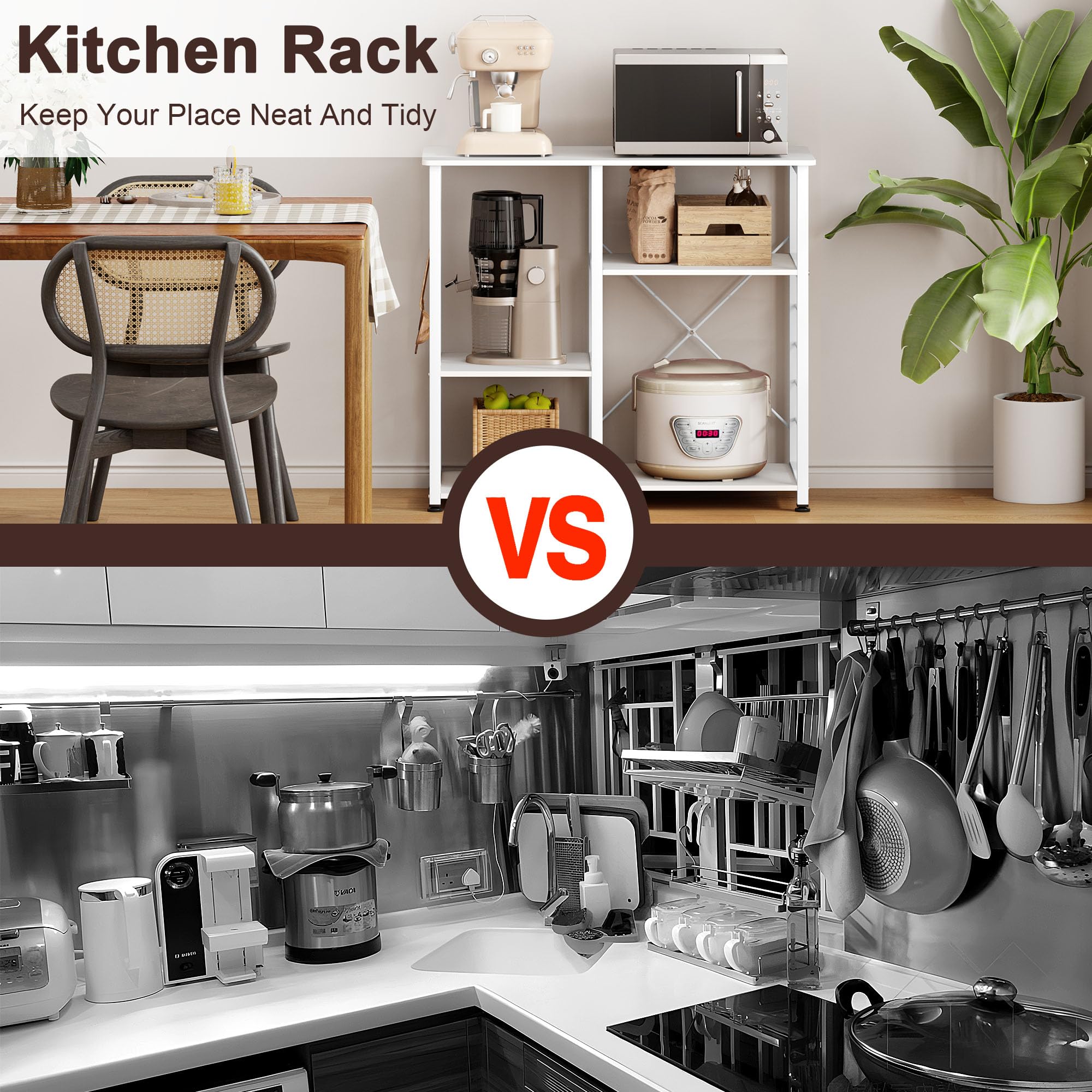 SDHYL, 35 inch Coffee Bar Bakers Rack with 4 Shelves, Kitchen Storage Organizer with Metal Frame, Microwave Stand for Home Kitchen Bathroom