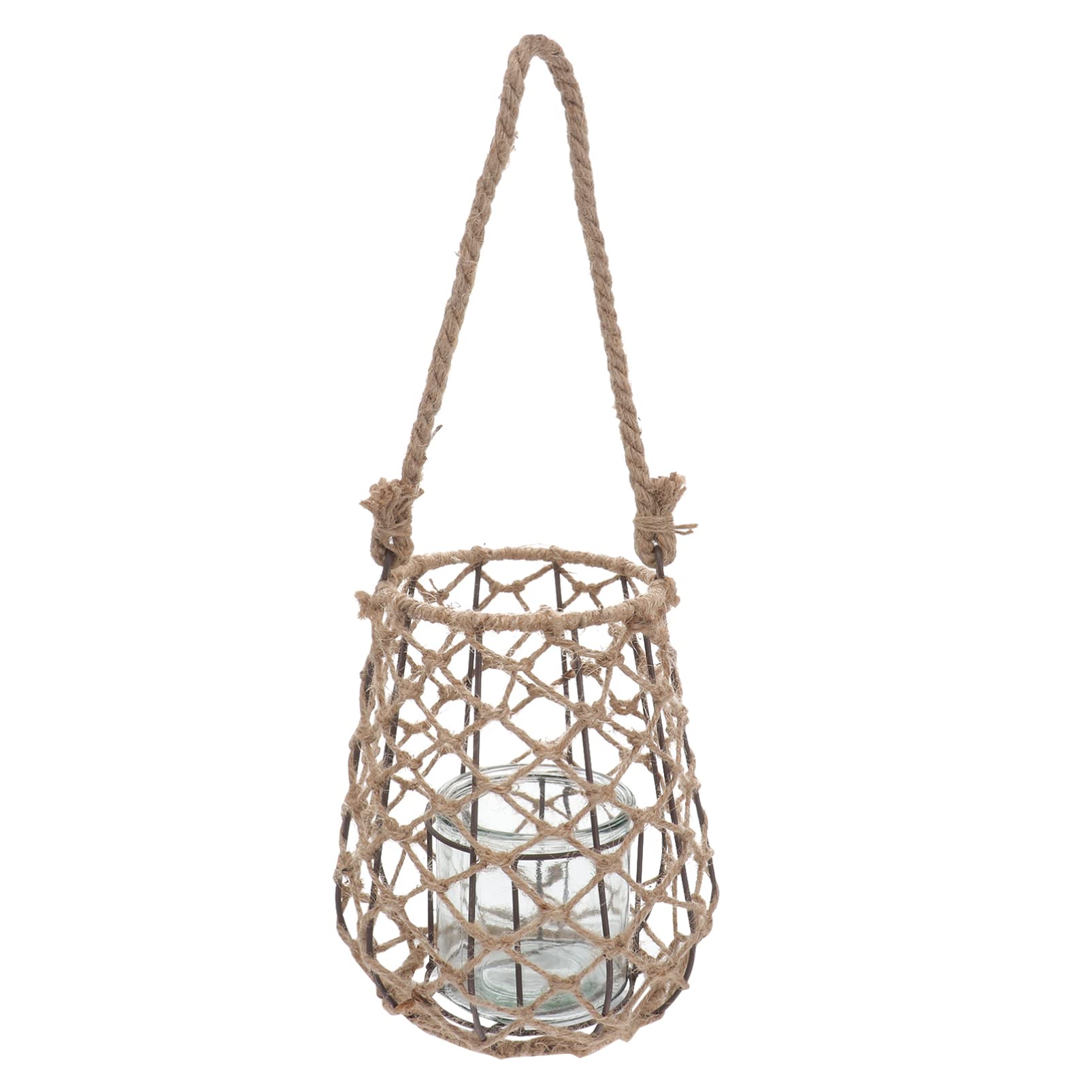 Yardwe 1 Pc Rattan Natural Lantern - Candlestick Durable Woven Rope Decorative Lantern Lampshade Candlestick Night Light for Bar Yard Garden Home (Size S)