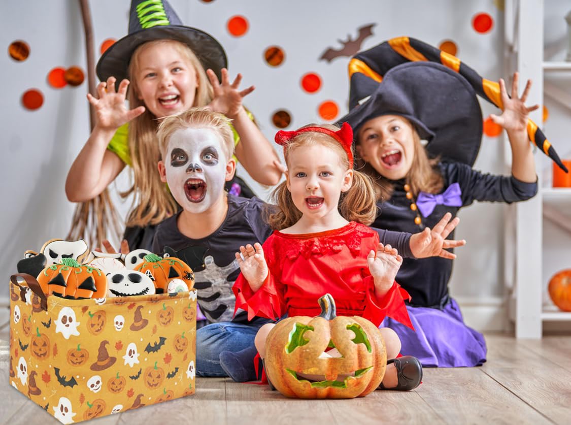 TIBAOLOVER Halloween Basket Cute Halloween Baskets for Kids Skull Pumpkin Basket Rectangular Toy Storage Bin Organizer Box Room Decor for Halloween Parties(Halloween Basket)