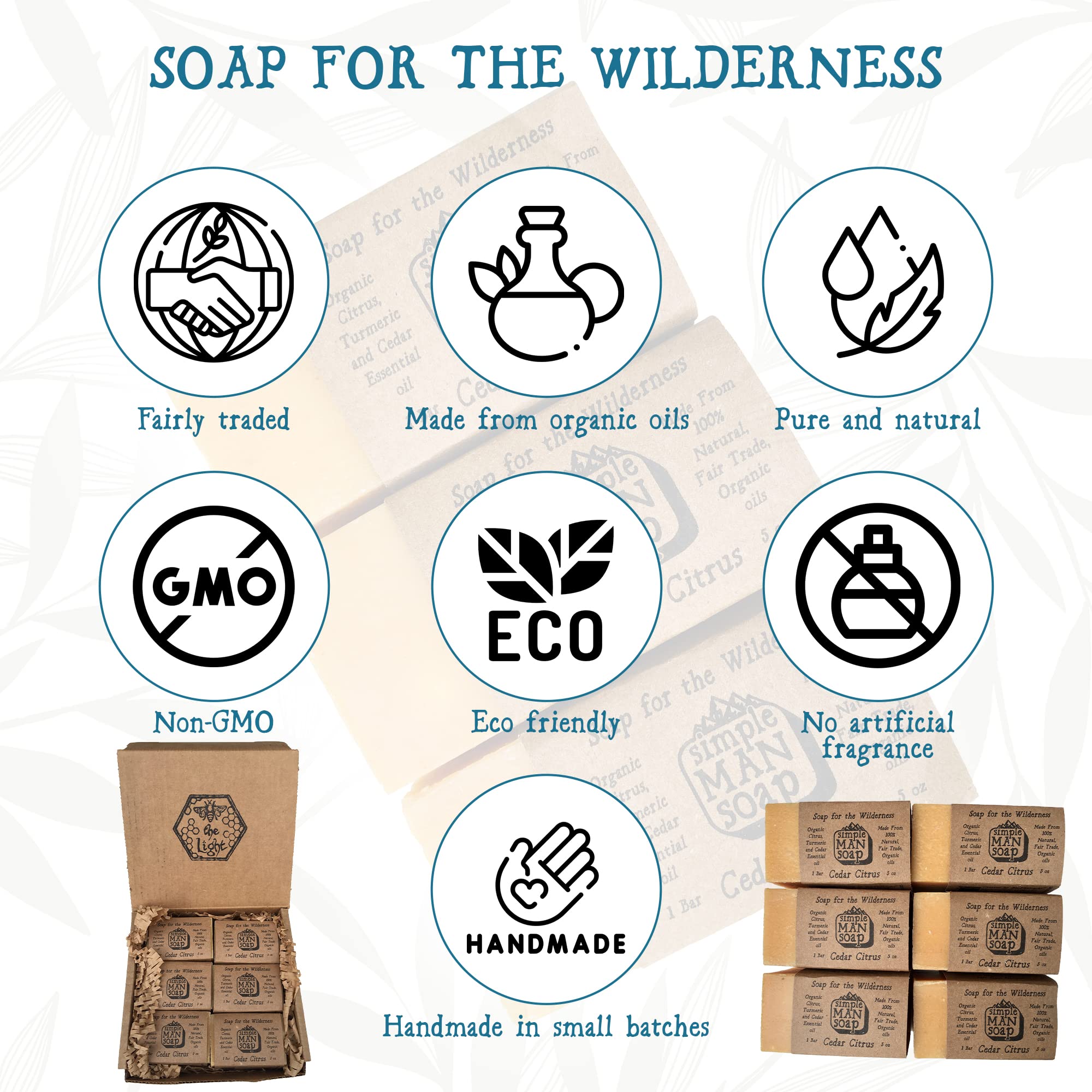 SimpleMan Soap Bar (Cedar Citrus Soap) - Men’s soap with Organic & Fair Trade Essential Oils - All Natural Manly Soap - Refreshing Bath Soap Bars - Handmade Man’s Shower Blocks (Pack of 3)