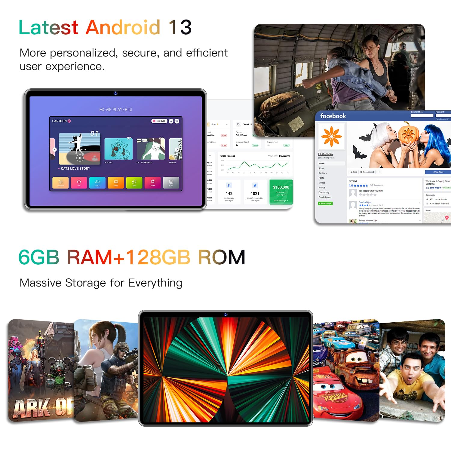 VIQEE Android 13 Tablet 10.1 inch Android Tablet 128GB + 6GB 64GB Expand, 19200x1280 IPS HD Touchscreen, GPS, 6580mAh Battery, Bluetooth, Dual Camera, GMS, WiFi