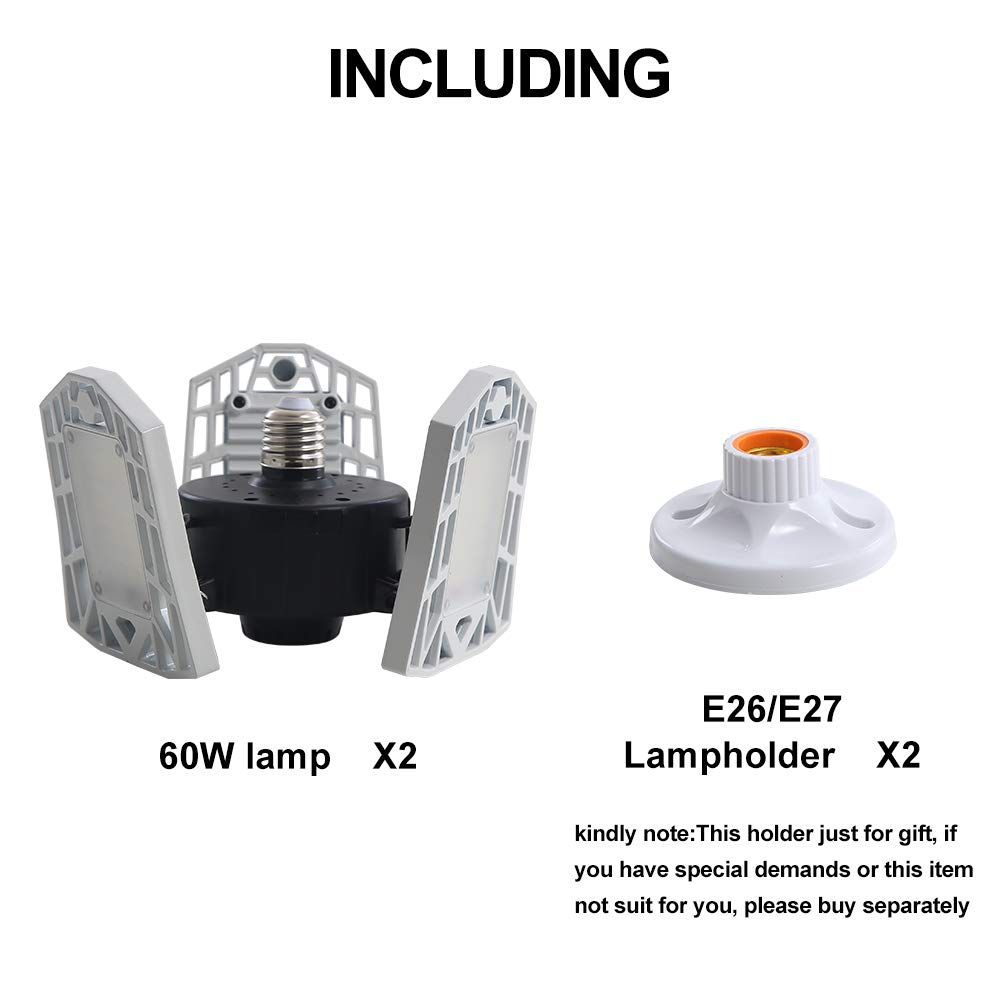 warmiplanet 2-Pack 60W LED Garage Lights, 8000 Lumens Adjustable Trilights Shop Light, CRI 80, 6500k Daylight, Warehouse Lights with Adjustable Panels