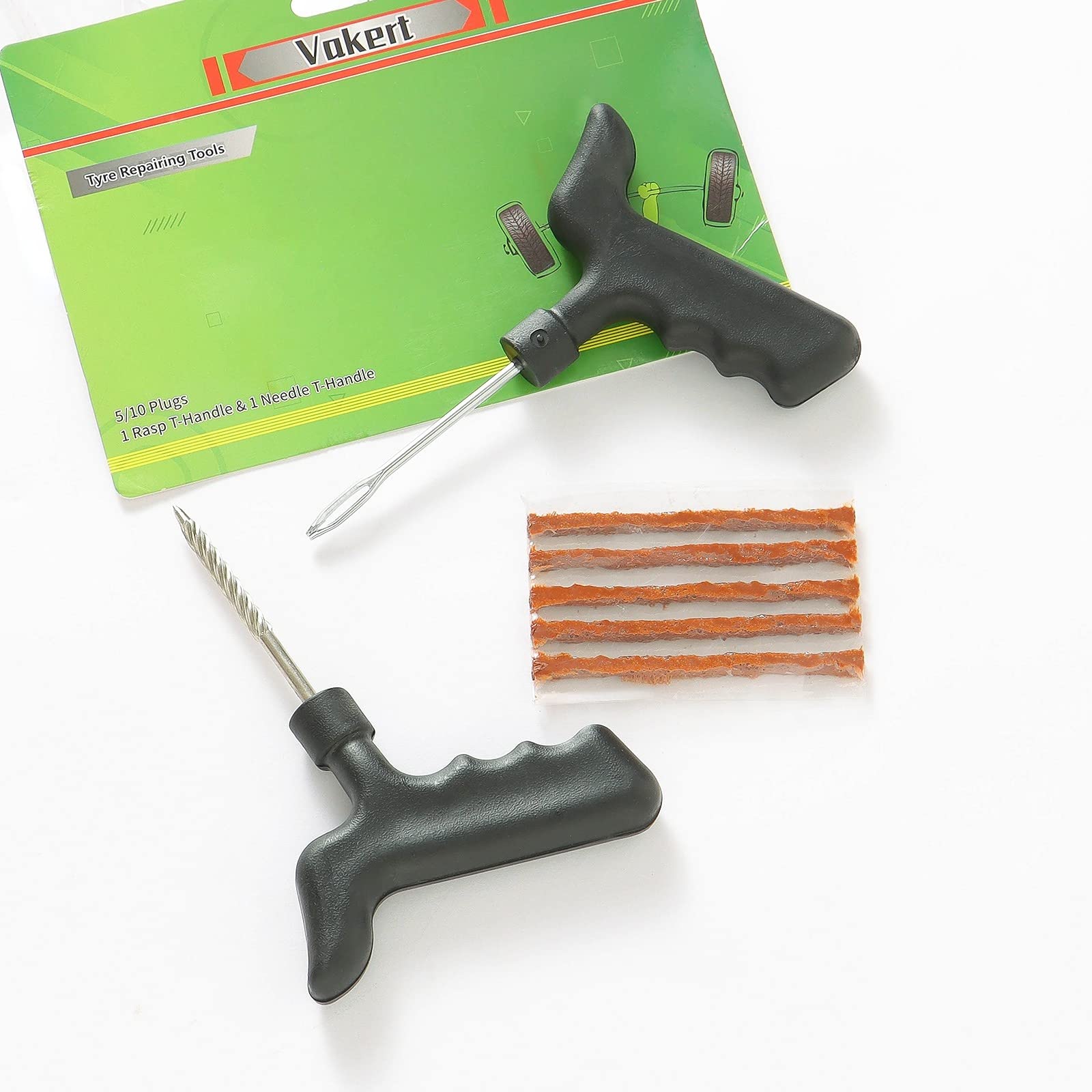 Vakert Tire Repair Kit Tool T-Handle String Rubber Plugs for Cars Trucks Motorcycles