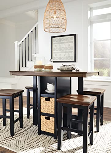Signature Design by Ashley Dolingham Modern Counter Height Dining Table Set with Storage, Set of 5, Black & Dark Brown