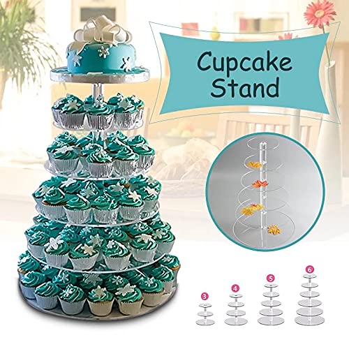 ZXJJ 3/4/5/6 Tier Clear White Round Cup Cake Stand Acrylic Cupcake Stand Supplies Display Tower Wedding Birthday Party Decoration (5 Tiers)