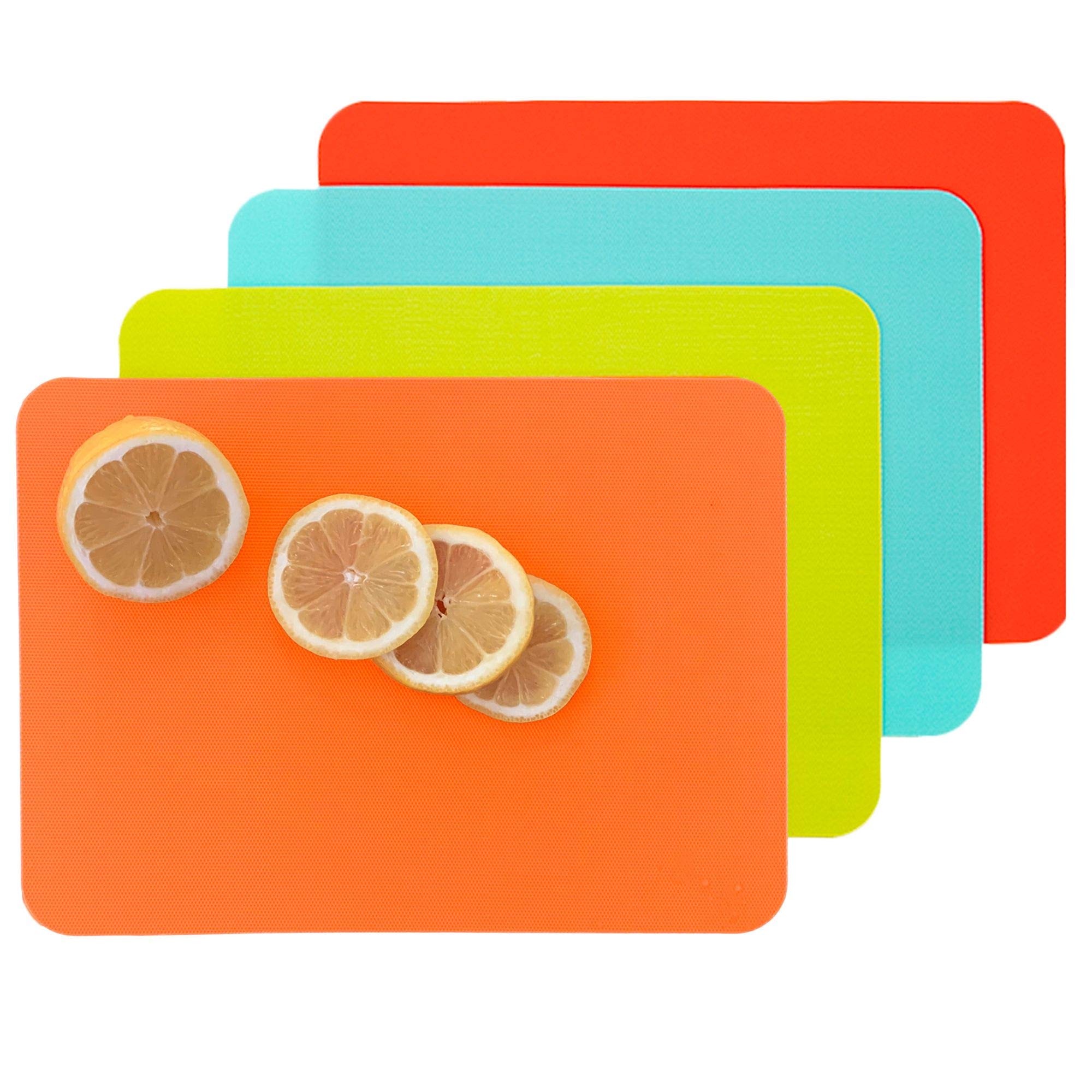 Simply Genius Plastic Cutting Boards for Kitchen - Color Coded Chopping Board Set - Flexible Cutting Mats for Meat & Vegetables - Dishwasher Safe, Non-Slip, BPA Free (4-Pack Gray, 8"x11")