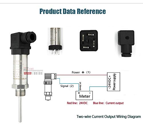 TWTADE Industrial Temperature Sensor Temperature Transmitter -50°C~+150°C, 2-Wire 4-20mA Signal Output 1/2" NPT, Male Thread, Probe Rod Length: 30MM
