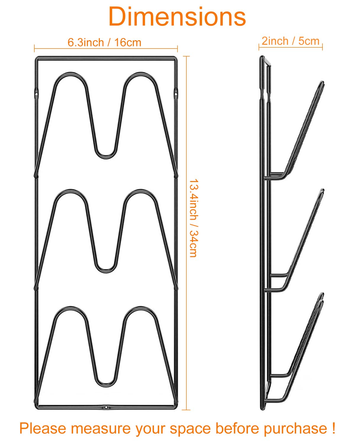 Whtawtaw 2 Pack Iron Pot Lid Organizer Rack, 6-Tier V-Wall Pot Lid Holder, Rust Resistant, Black