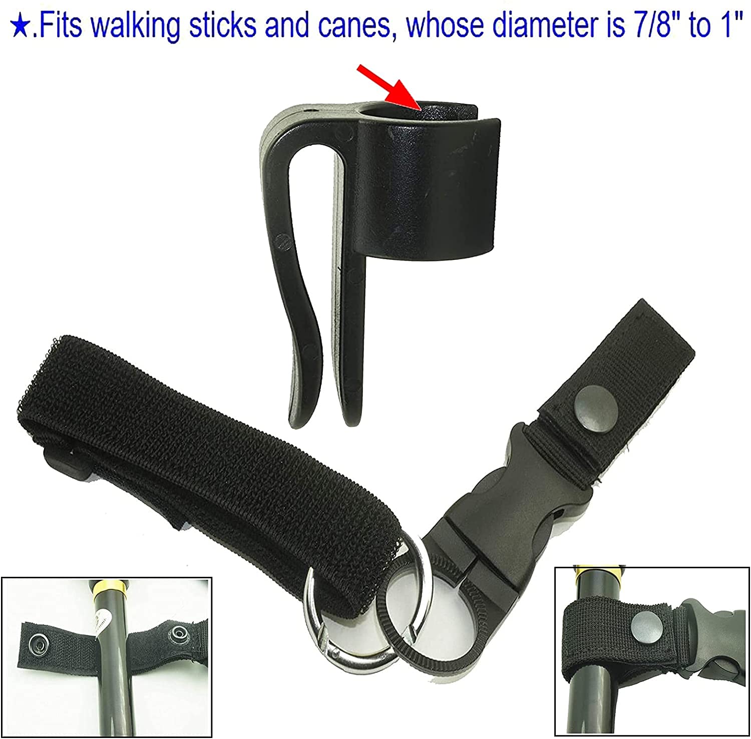 Secure Walking Stick Crutch & Cane Elastic Wrist Strap and Mobility Walker Pants Clip Belt Holder Support Grip Aid Holders for Arthritis, Elderly, Seniors & Camping & Hiking ~ Perfect Solution(No Cane