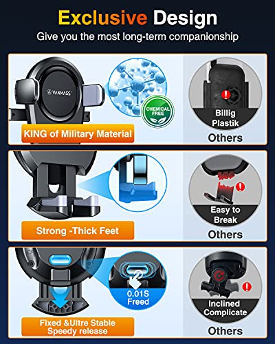 VANMASS 2024 Upgraded Car Phone Holder Mount [Strongest Suction & Military-Grade] Universal Cell Phone Holder Stand for Truck Dash Windshield Vent Cradles for iPhone Android All Smartphones