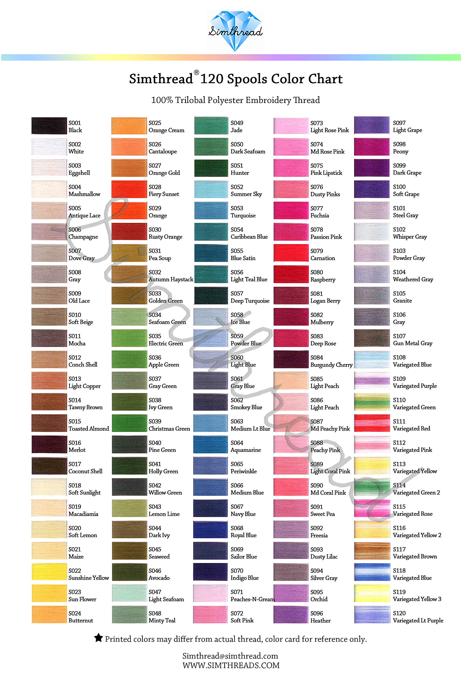 Simthread 120 Madeira Colors Polyester Machine Embroidery Thread Kit 550Y(500M) Similar to Madeira and Robinson-Anton Colors 40 Weight for Home Embroidery Sewing Machines