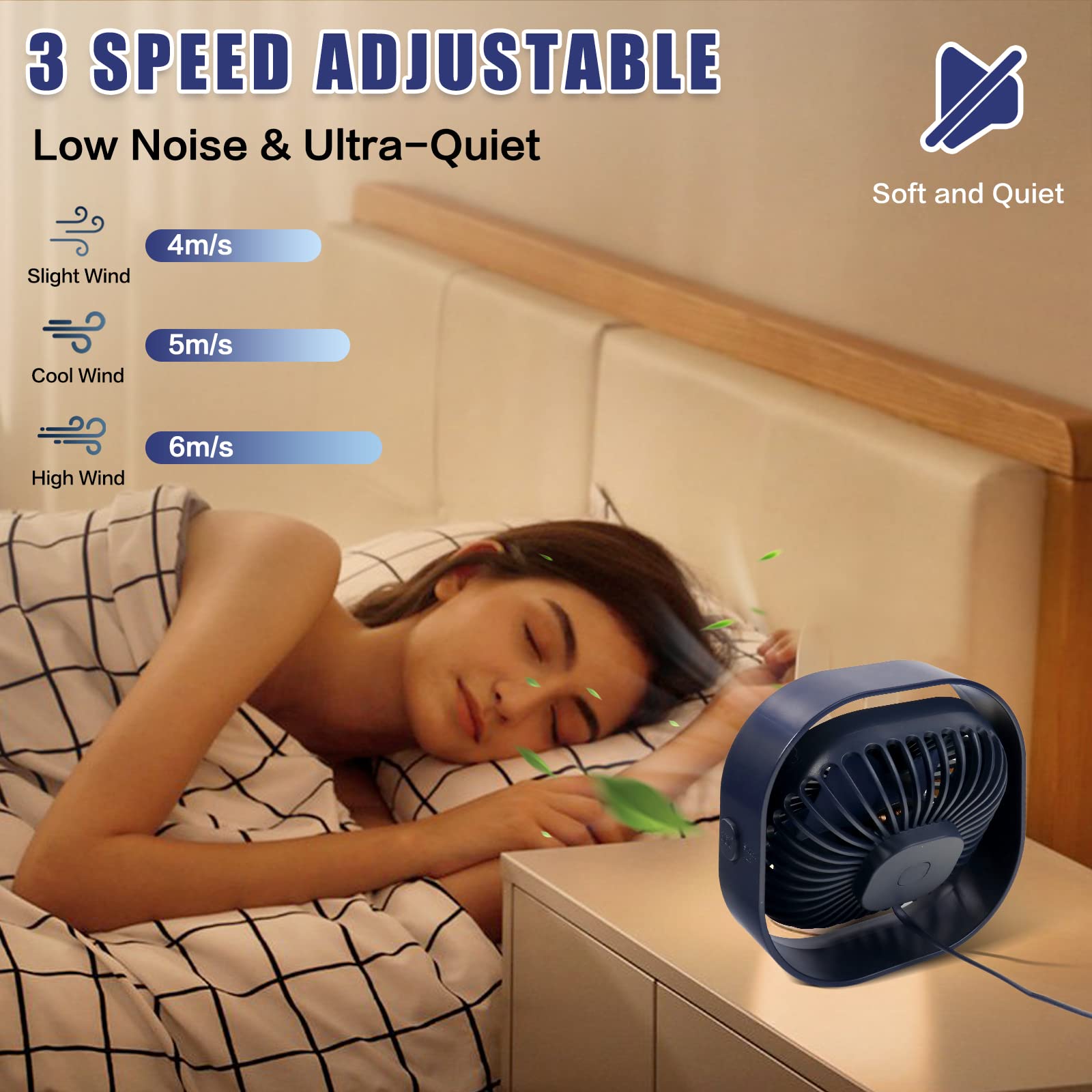 Small USB Desk Fan, 3 Speeds Silent Wind and 360° Rotatable, 4 inch Personal Mini Fan for Office Dorm Bedroom Laptop Library Indoor Summer Gift (GREY)