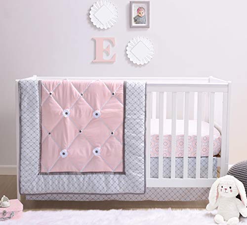 The Peanutshell Princess Crib Bedding Set for Baby Girls | 3 Piece Pink & Grey Nursery Set | Crib Comforter, Fitted Crib Sheet, Crib Skirt Included