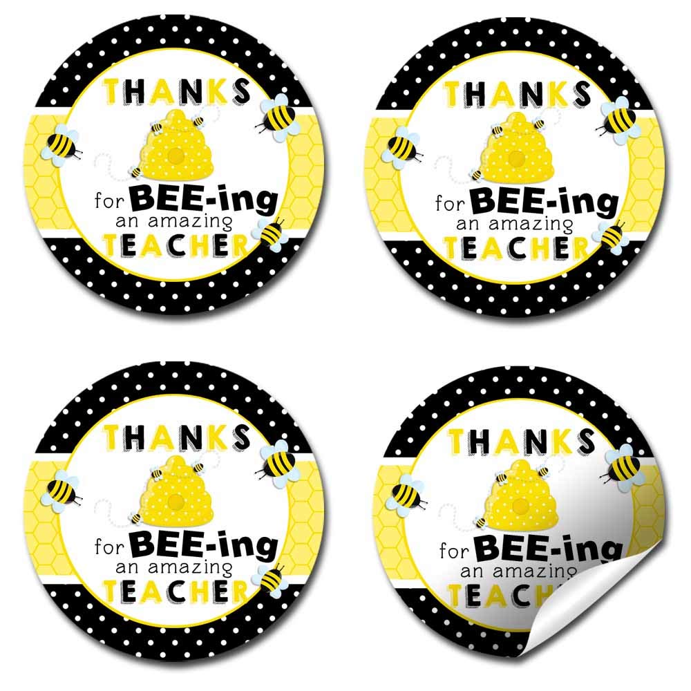 You’re Amazing Bumble Bee Themed Teacher Appreciation Thank You Sticker Labels, 40 2" Party Circle Stickers by AmandaCreation, Great for Envelope Seals & Gift Bags