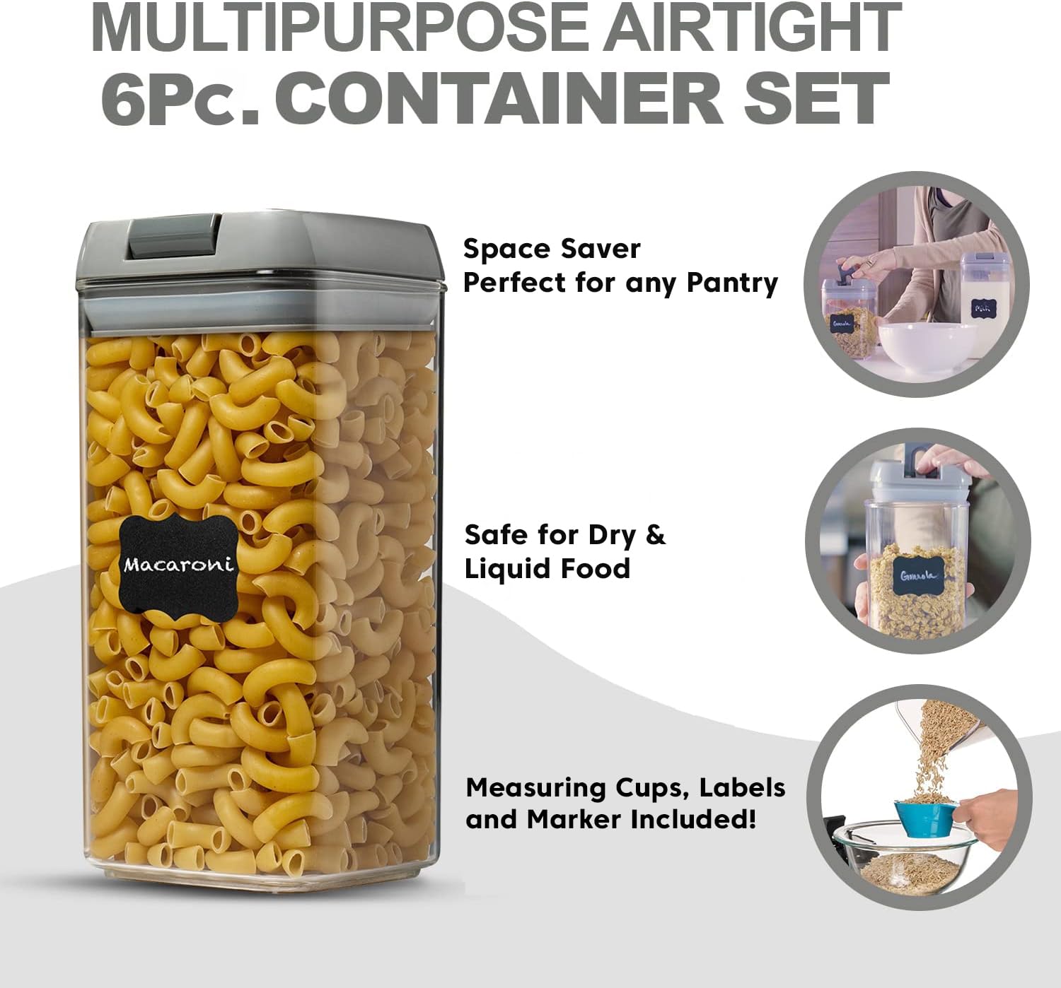 Shazo 6 PCs 1.2 Liter Airtight Food Storage Containers with Lids - BPA Free Plastic Cereal Containers with Easy Lock Lids for Kitchen Pantry Organization