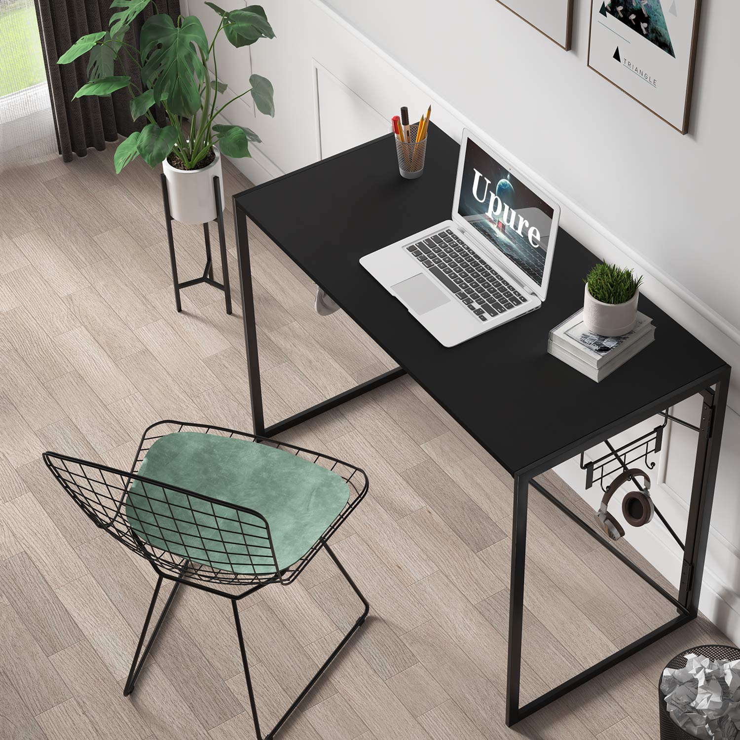 Upure Folding Computer Desk 40" Modern Simple Study Table Foldable Desk Gaming Desk with Removable Hook Home Office Desk Black