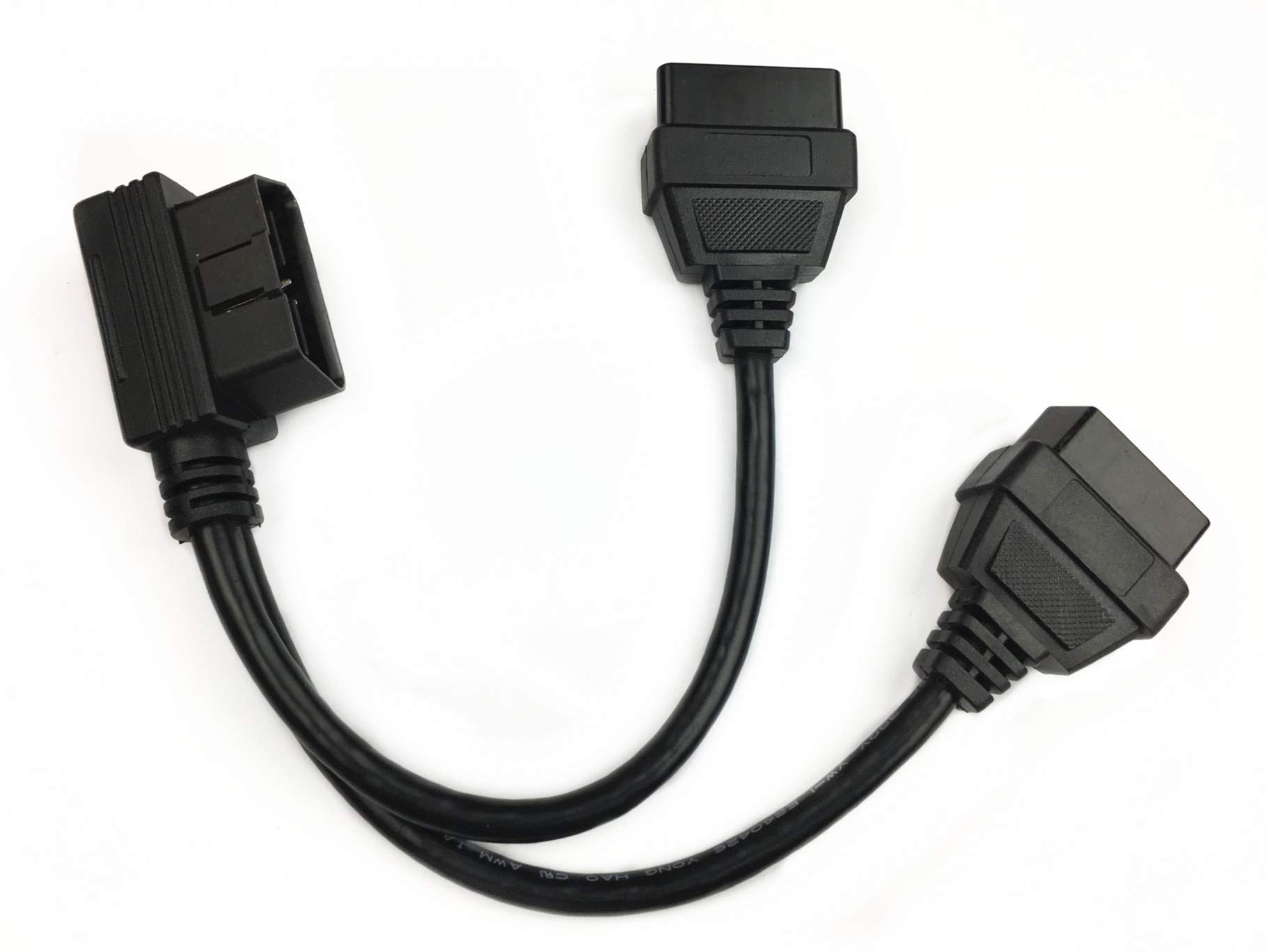 YPP Full 16pin 24awg OBD II 1pcs Male to 2pcs Female Splitter Y Extension Cable 1ft