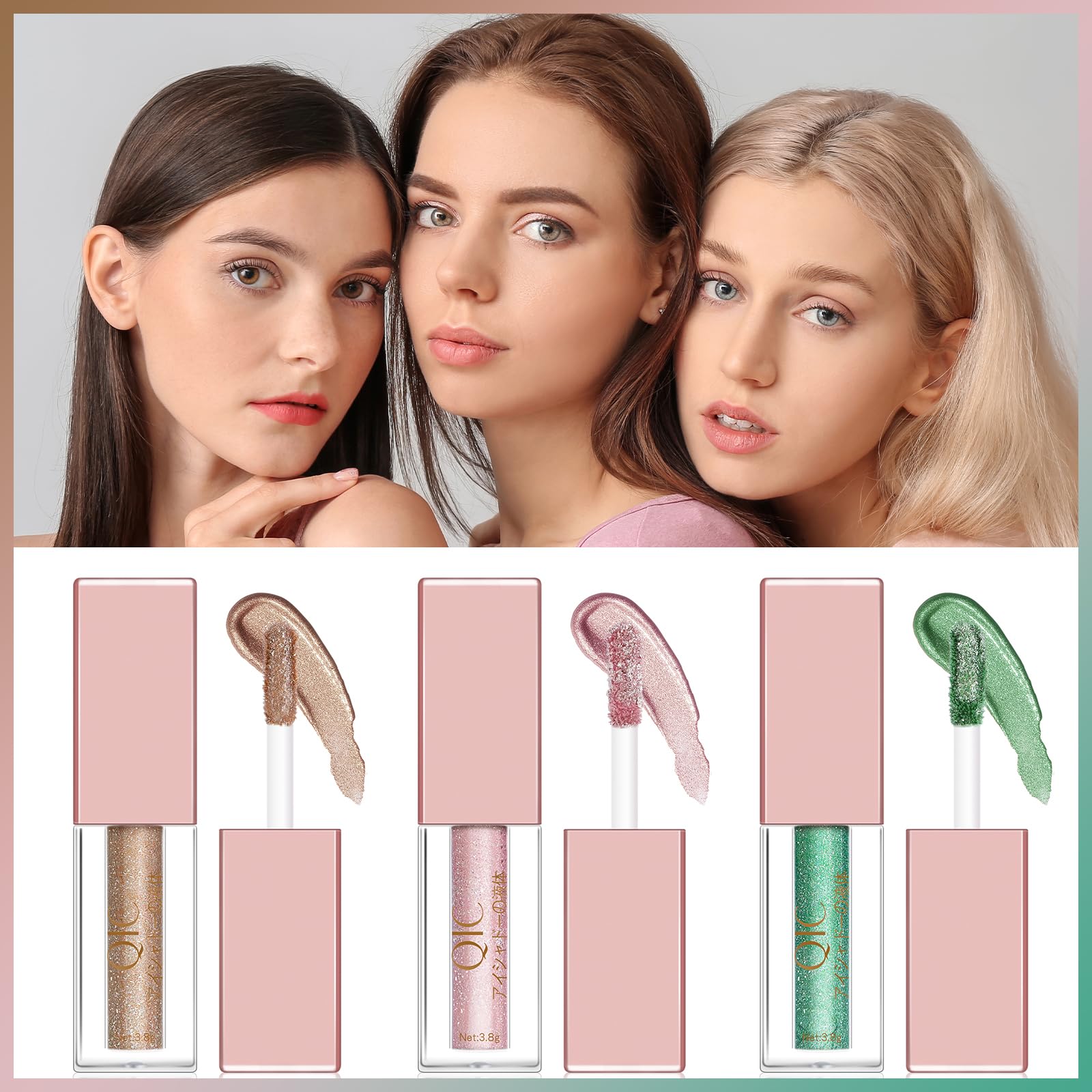 SOYUB Liquid Metallic Eyeshadow Makeup Set, Shimmer Sparkle Glow Colors Pencil Stick, One-Swipe Coverage, Stardust/Dream Powder/Diamond Green, 0.128 Fl Oz, Pack of 3