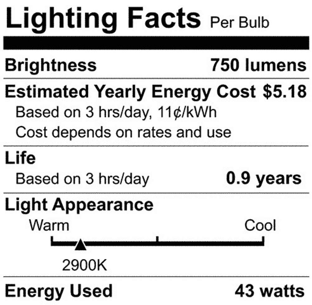 Satco S2402 43 Watt (60 Watt) 750 Lumens A19 Halogen Warm White 3000K Clear Light Bulb, 2-Pack