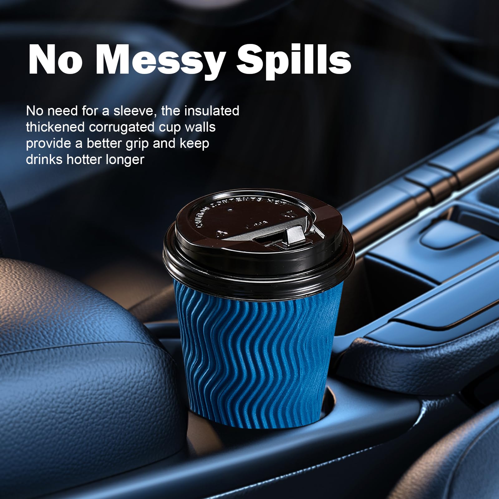SIUQ 80 Pack 16 oz Disposable Coffee Cups with Lids and Straws, Insulated Ripple Wall To Go Paper Coffee Cups for Coffee, Hot Chocolate and Hot Tea Drinks - Navy