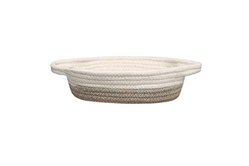 YUKIMOCOO 2 Pack Small Woven Basket, Home Decor Basket, Small Gift Basket, Desk Basket for Jewellery&Keys, Cute Rope Baskets, Small Toy Storage Basket (Grey Camel Mix&White - Hemp Rope)
