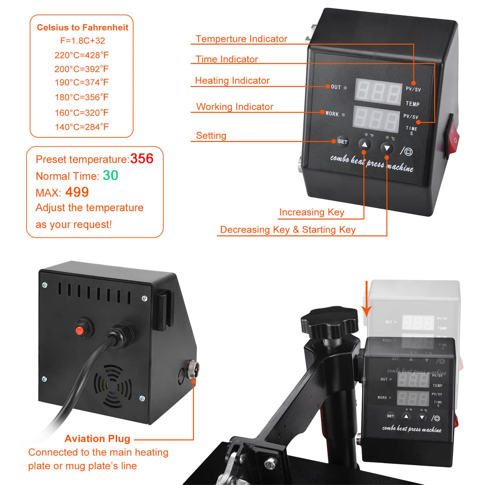 Seeutek Heat Press 12" X 10" Professional Heat Transfer Digital Sublimation Machine 360 Degree Swing Away for T Shirts with Bonus 2 Teflon Sheet