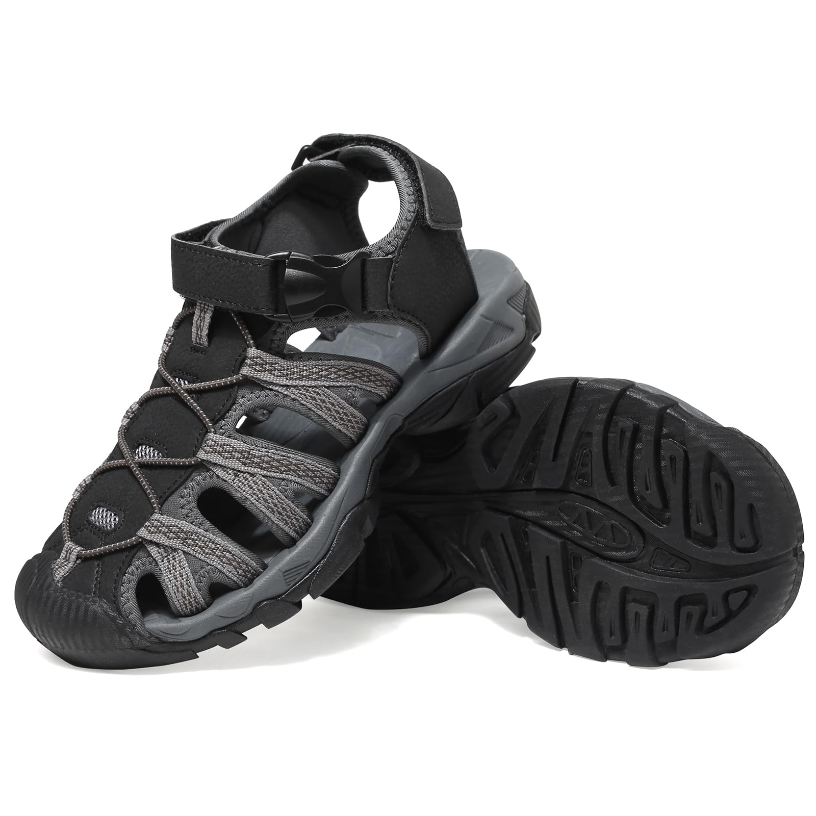 WOTTE Women's Closed Toe Sport Hiking Sandals Walking Outdoor Summer Athletic Sandals Size 8 Black/Grey