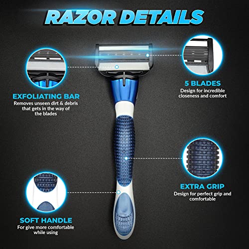 The Ultimate 5 Razors for Men β Premium Shaving Razors for Men with 5 Razor Blades β Exfoliating Bar and Aloe Vera Infused Lubricant β Removable Face Razor Head with Sharp Flexible Blades
