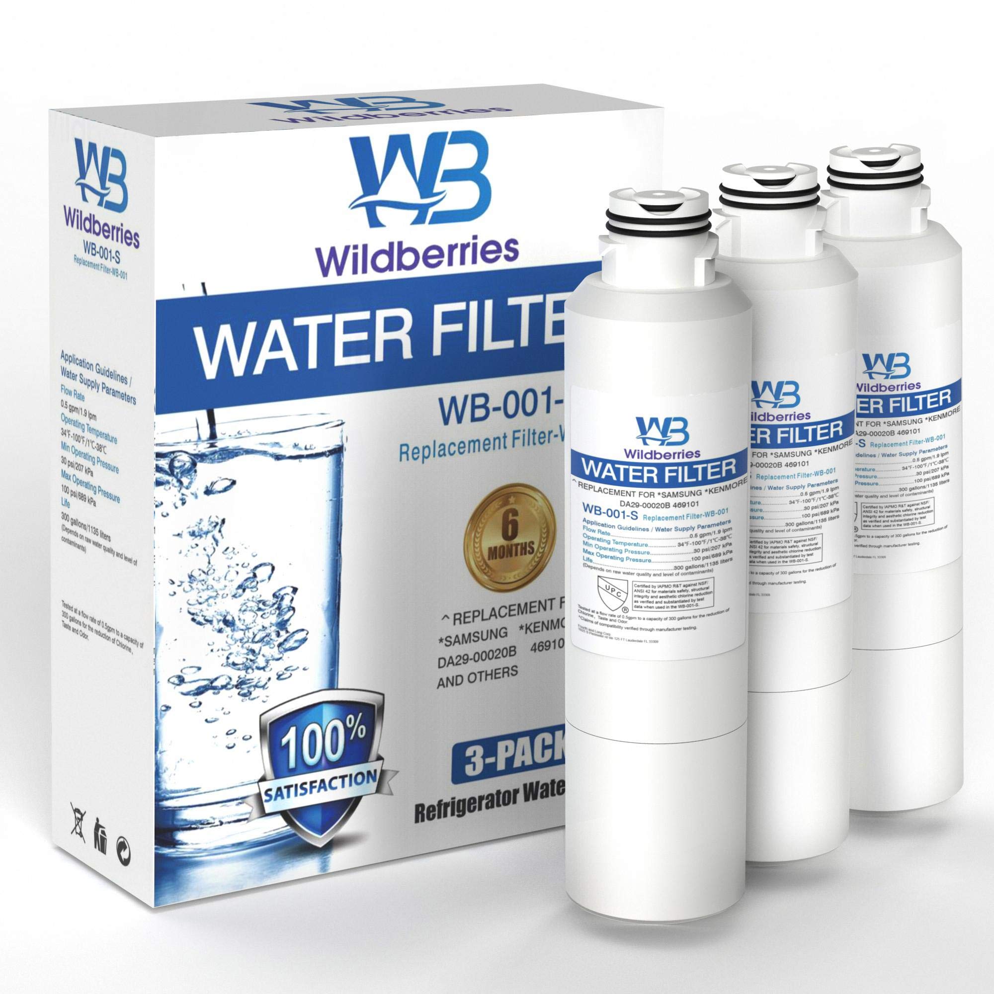 Wildberries RF28HDEDBSR/AA Refrigerator Water Filter Replacement for Samsung RF28HMEDBSR, RF263BEAESR, HDX FMS-2, HAF-CIN/EXP, RF4287HARS, RF28HFEDBSR, RF261BEAESR, DA97-08006A, 469101, 3PACK