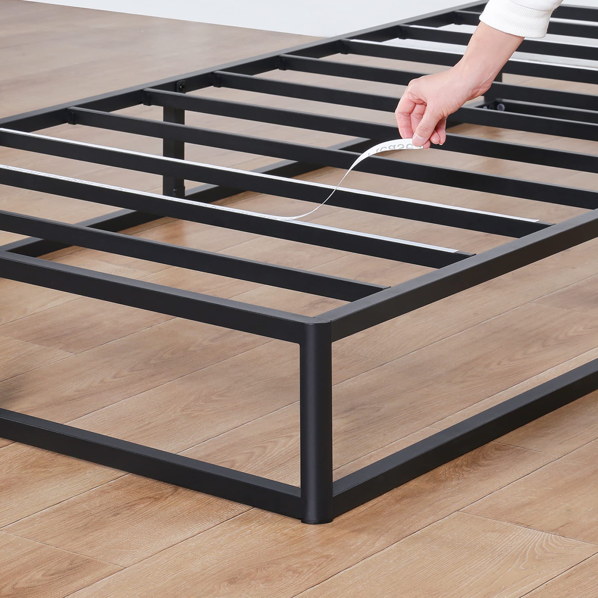 PrimaSleep 9 Inch Modern Metal Bed Frame/Mattress Foundation/Steel Slats/No Box Spring Needed/Sturdy/Queen Size/Black