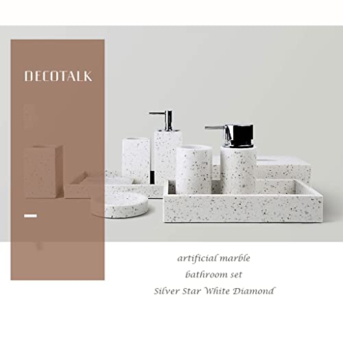 UTOYA Durable Marble Bathroom Accessory Set-5 Pcs,Round Soap Dispenser with Chrome Pump for Bathroom Kitchen Counter,Tumbler, Soap Dish,Tray Replacement