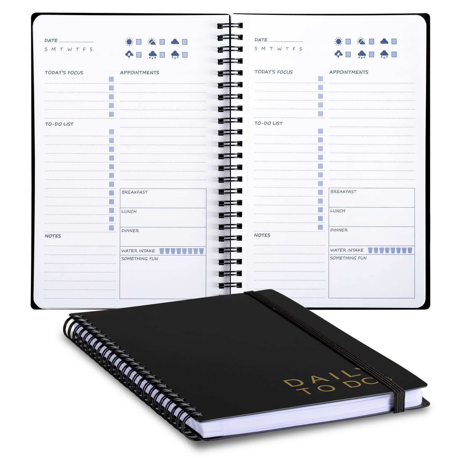 UtyTrees Undated Daily Planner: 5.7"x8.5" 144 Pages, Daily To Do List Notebook, Daily Journal with Meals Planner, Office Organization Unisex Planners, Black