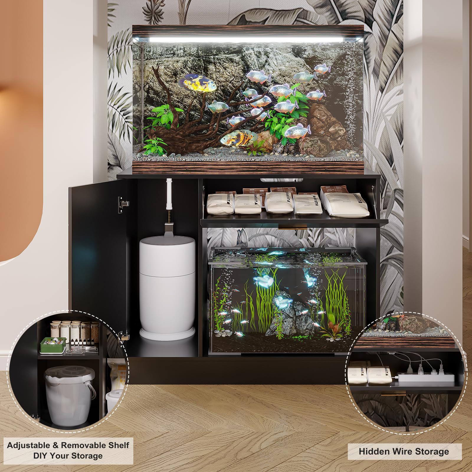 Saudism 40 Gallon Fish Tank Stand, 29 -50 Gallon Aquarium Stand, Black Tank Stand, Fish Tank Table with Drawer and Cabinet, Sturdy and Durable