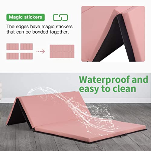 Thick Gymnastics Exercise Mat, 4'x6'x2"Extra Thick High Density Anti-Tear Folding Tumbling Mats Gymnastics for Home, Gym Mat for MMA, Stretching Yoga Cheerleading Martial Arts (Pink)
