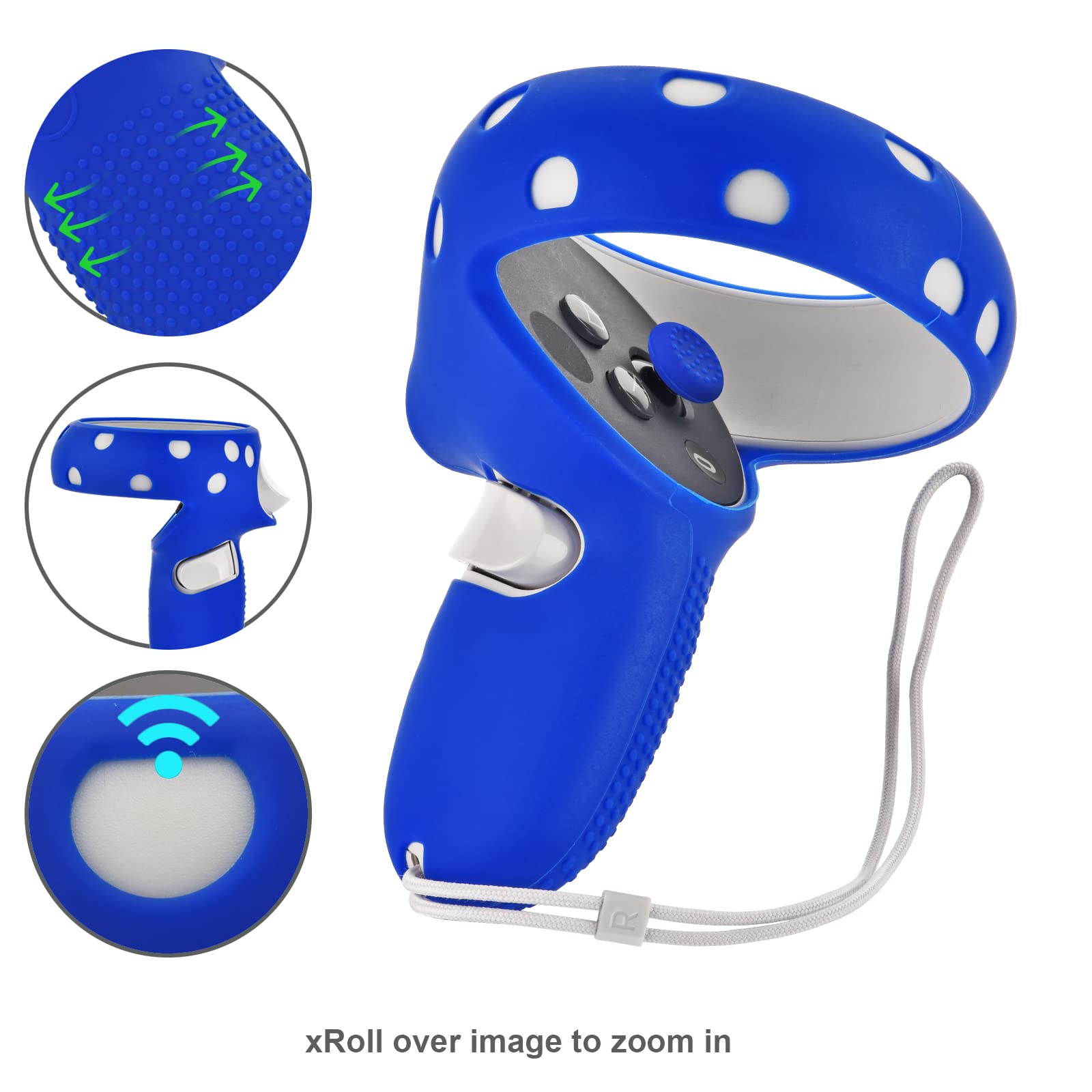Silicone Controller Grip for Oculus Quest 2 Accessories, with VR Headset Lens Cleaning Pen, Thumb Button Cap,Protective Lens Cover, Silicone Face Cover Sweat Guard Anti-Leakage Pad (blue)