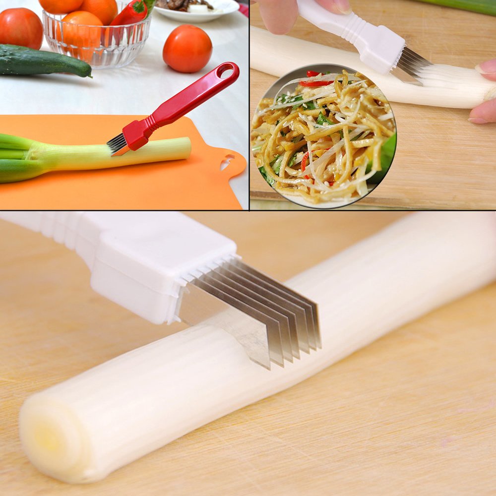Scallion Cutter Shred Knife Vegetable Cutter Stainless Steel Blade Slice Cutlery Sharp Easy Quick Kitchen Tool scallion slicer shredder (One Pack (White Color))