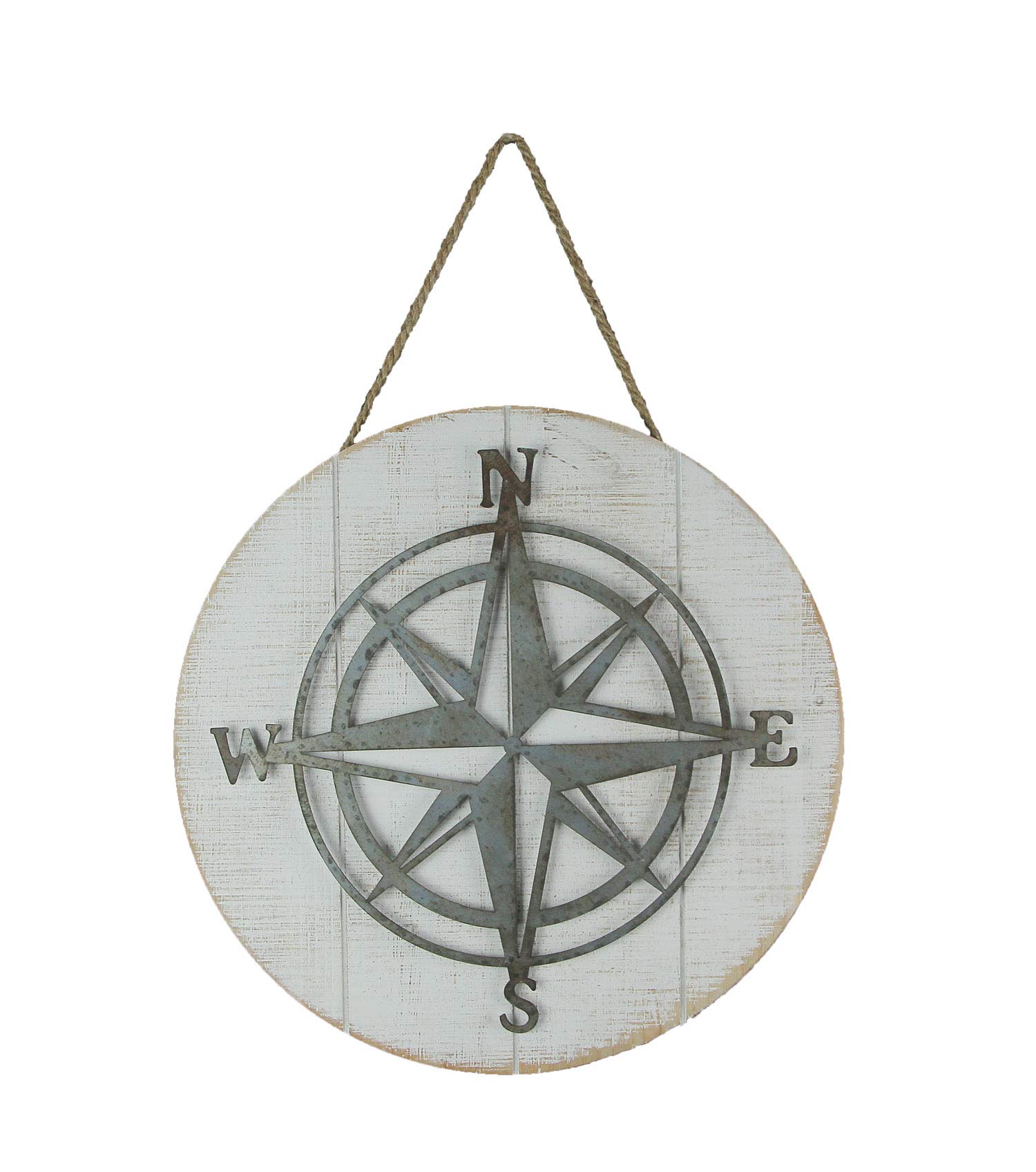 Things2Die4 Galvanized Metal and Wood Nautical Compass Rose Wall Hanging 14 Inch Diameter