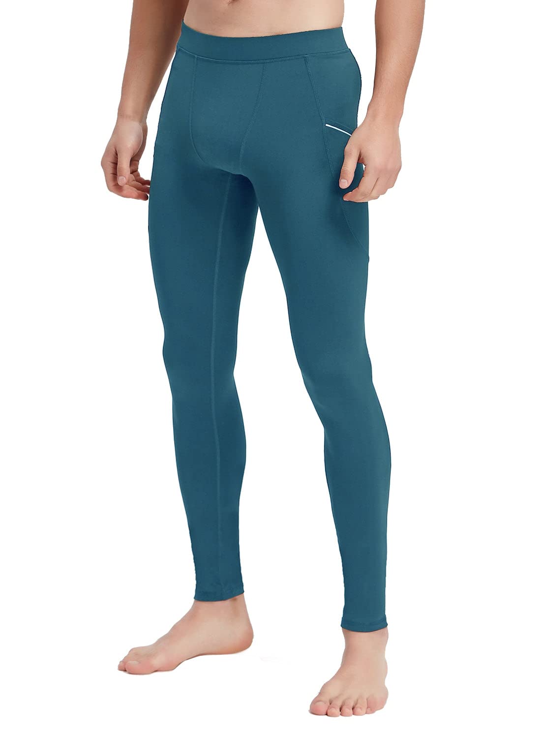 Willit Men's Active Yoga Leggings Pants Running Dance Tights with Pockets Cycling Workout Pants Quick Dry Dark Blue L