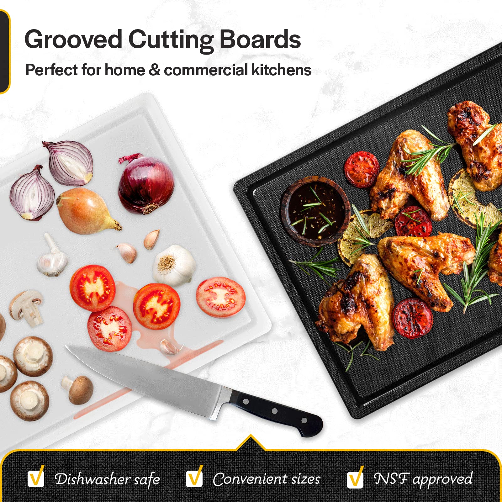 Thirteen Chefs Plastic Cutting Board with Juice Groove - Extra Large Cutting Board for Meat, Grilling, BBQ, Smoking, Fruit, and More - 30" x 18" x 0.5" - Black