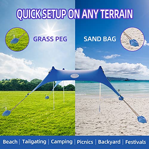 UMARDOO Family Beach Tent Sun Shade Canopy 10×10FT with 2 Aluminum Poles, UPF 50+ UV Protection Easy Setup Pop Up Portable Sun Shelter with Carrying Bag (Blue)