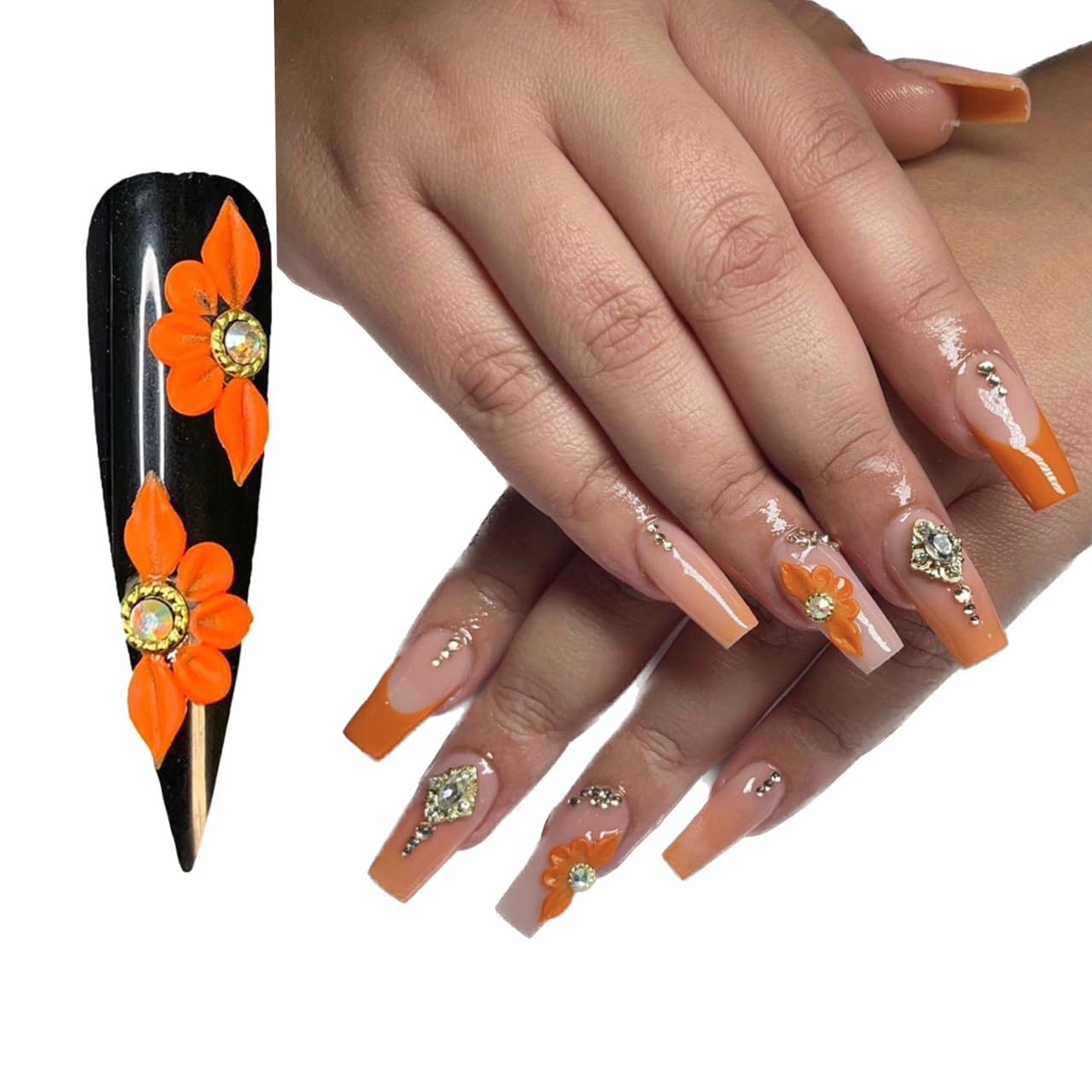 Set 10Pcs Orange 3D Sweet Season Poinettia (5 Petals) Flower Nail Art Charms Handmade by Acrylic Powder Design Acrylic Nail Art for Women Girls (Orange 4-10Pcs)