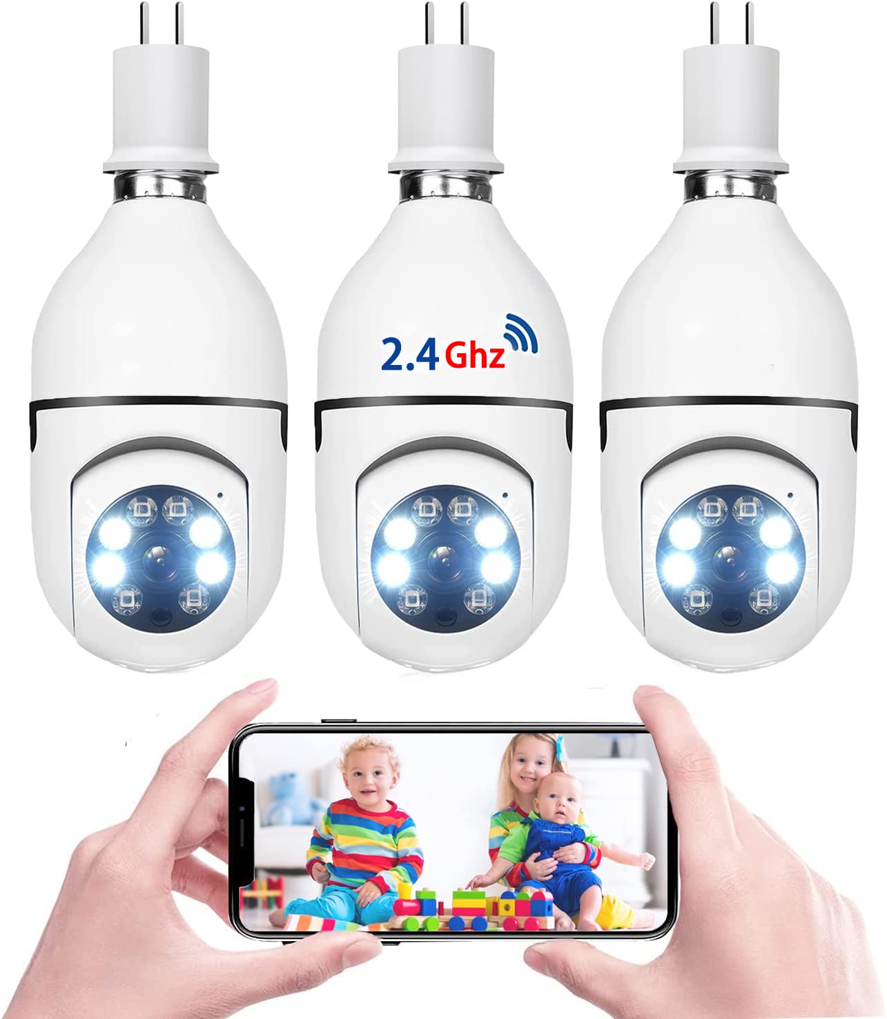 Topiacam 2.4Ghz Light Bulb Security Camera, Light Socket Security Cameras Wireless Indoor/Outdoor, Color Night Vision,2-Way Talk,Motion Tracking,Work with Alexa