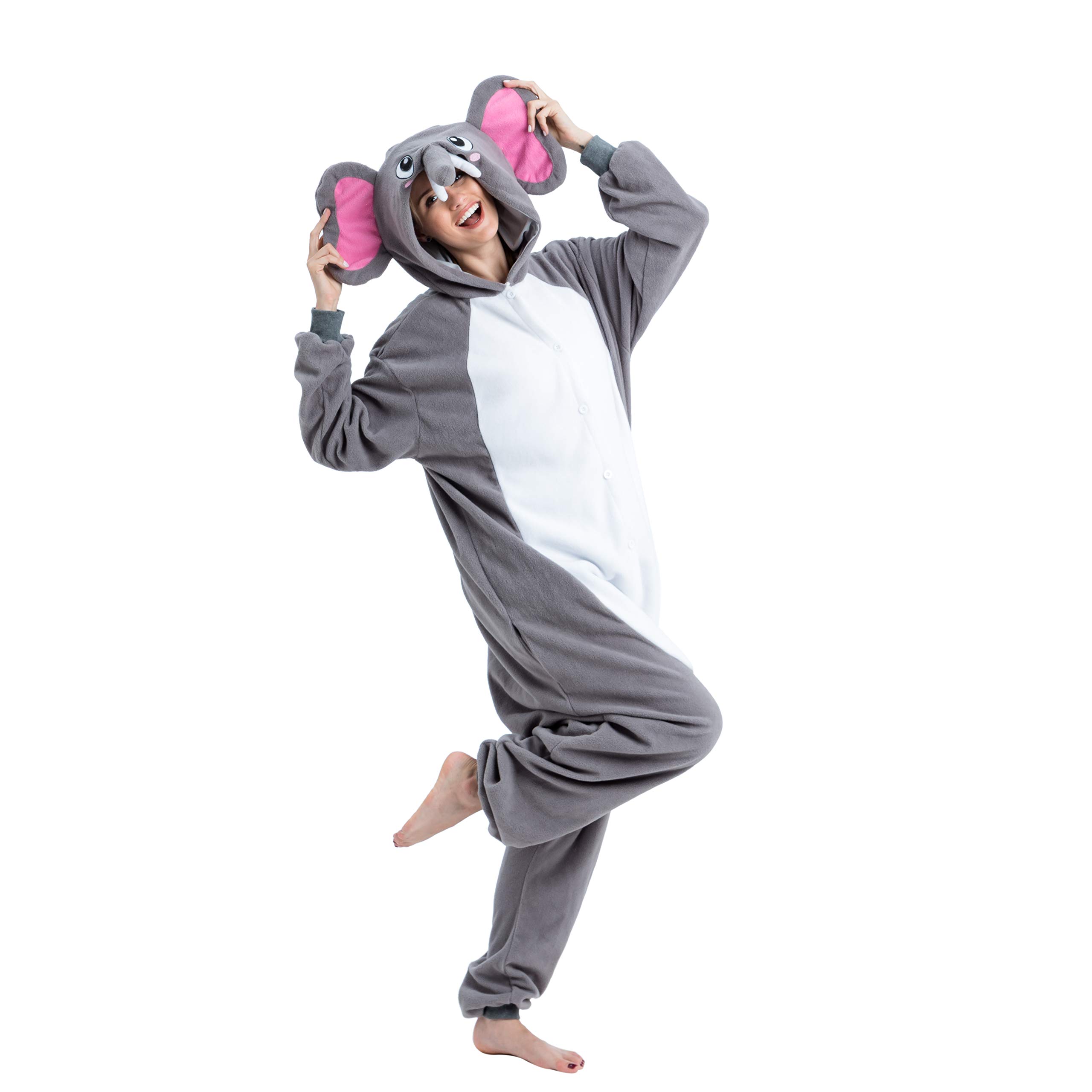 Spooktacular Creations Unisex Adult Pajama Plush jumpsuit One Piece Elephant Animal Costume (Medium) Grey