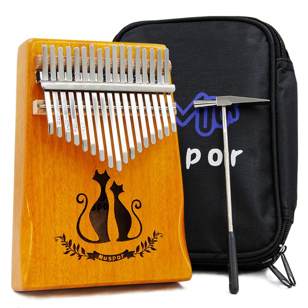 Thumb Piano Kalimba 17 Key with Study Instruction and Tune Hammer Portable Musical Instruments Gifts for Adult Kids and Beginners (Double cat)