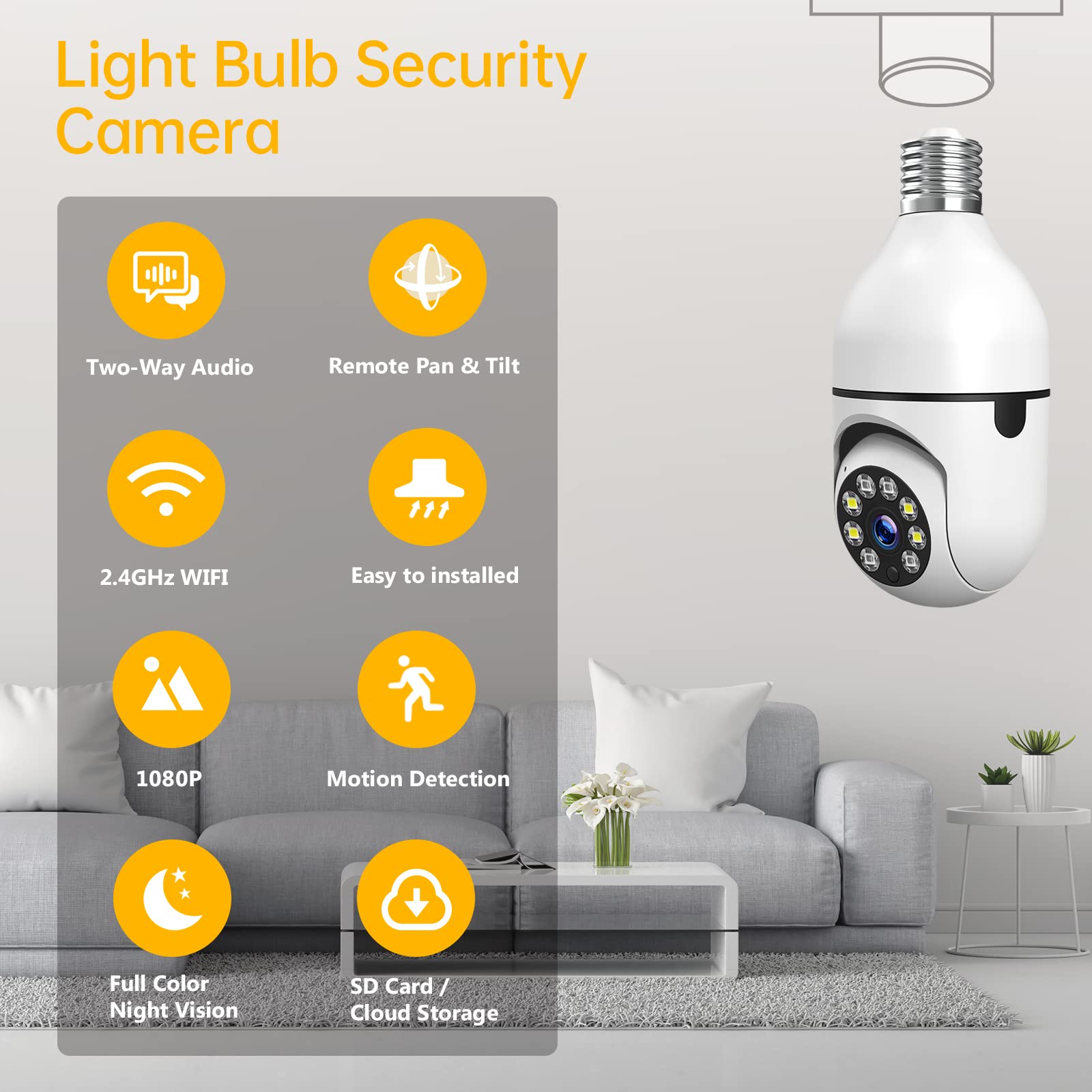 Topiacam Light Bulb Security Camera Outdoor Wireless,Lightbulb Security Camera,1080P WiFi Light Socket Security Cameras,2MP Full Color Day and Nigh Vision,Audible Alarm,Motion Tracking (4PACK)