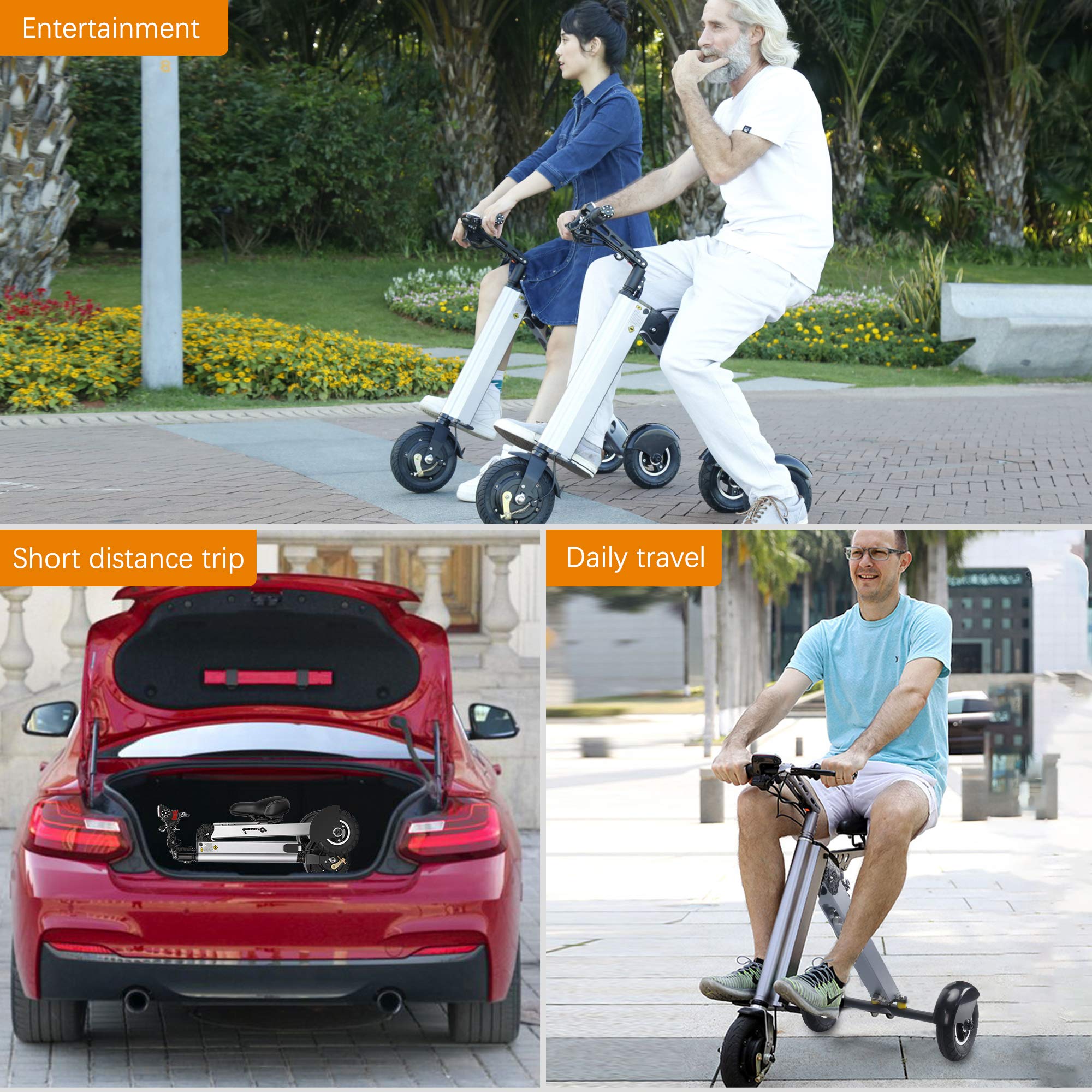 TopMate ES31 Foldable Electric Tricycle, Electric Scooter with Reverse Function and Screen Display, Key Switch and 3 speeds Folding Electric Trike, Lightweight Scooter for Travel